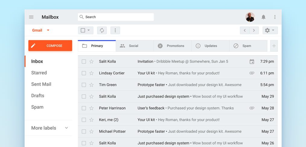 Figma Gmail inbox template - UX Crush