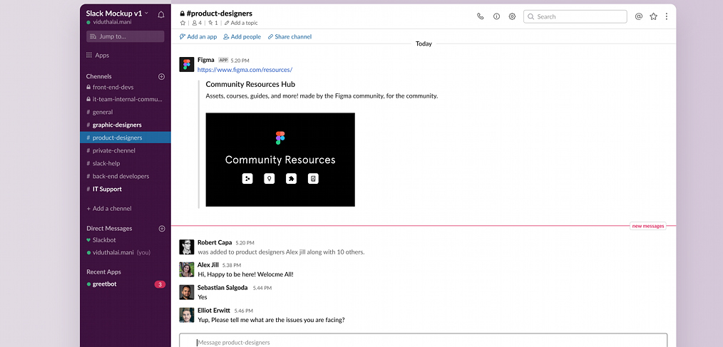 Slack UI template done with Figma - UX Crush
