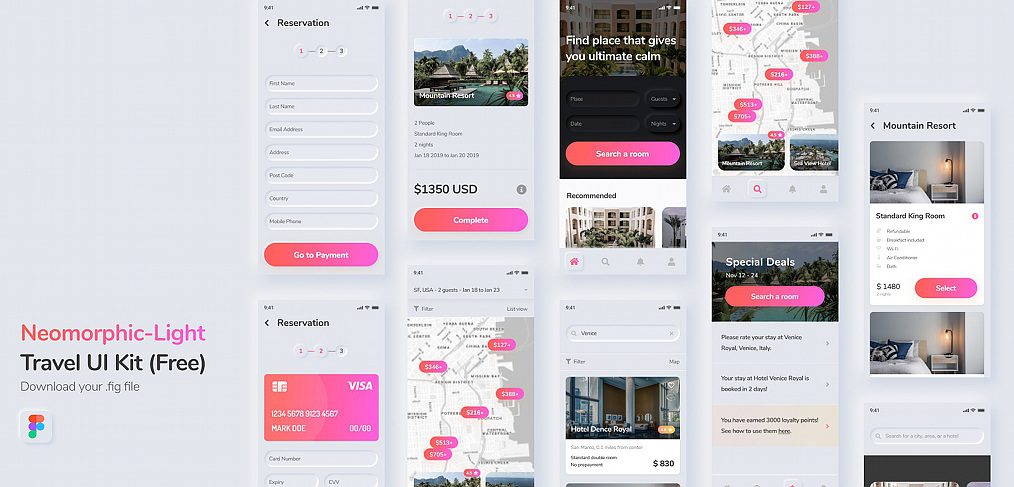 Free Figma travel UI kit (light) - UX Crush